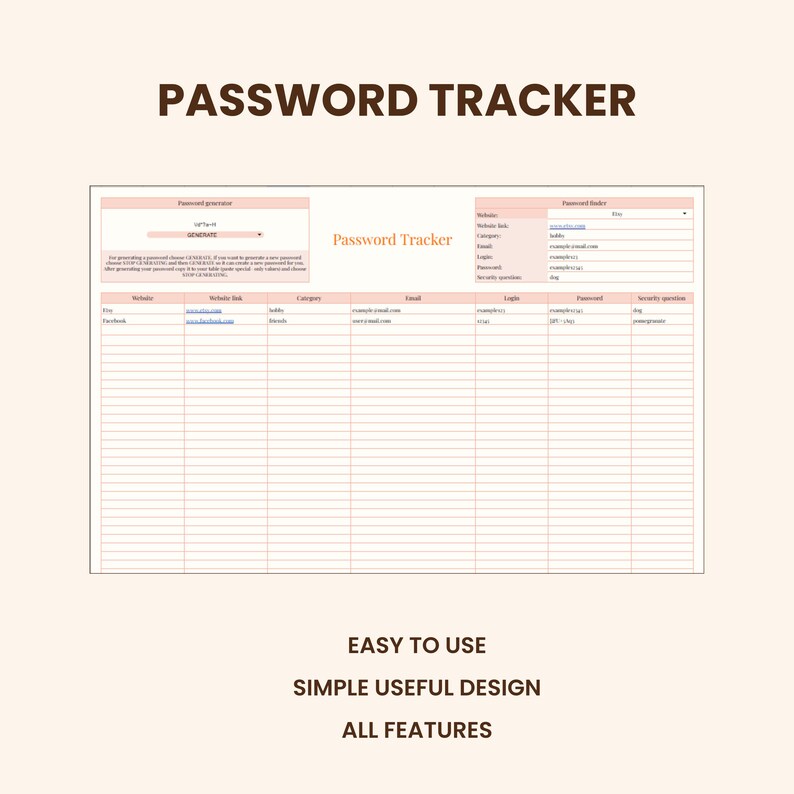 Password Tracker Spreadsheet Google Sheets | Password Keeper | Password Digital | Password ...
