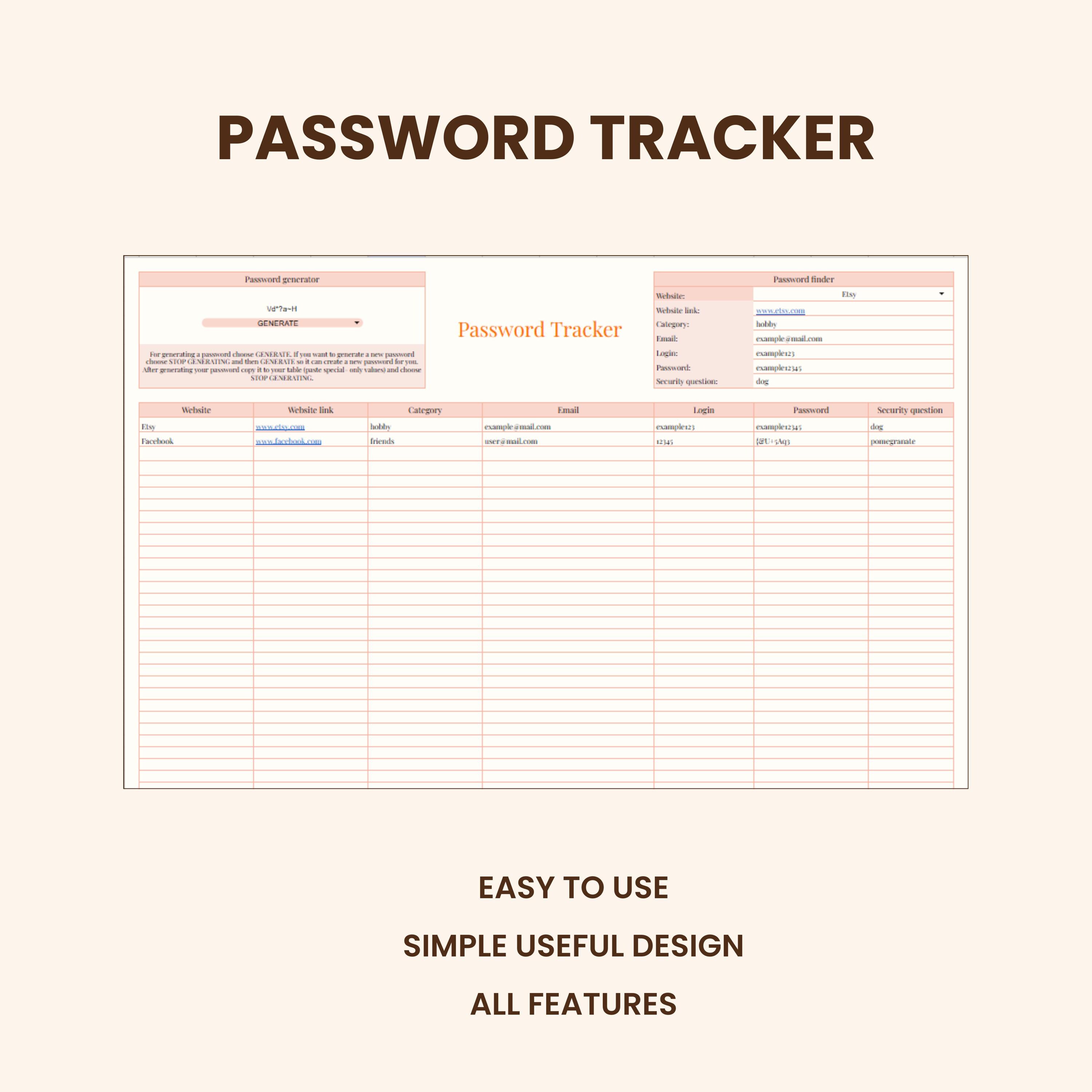 Password Tracker Spreadsheet Google Sheets | Password Keeper | Password ...
