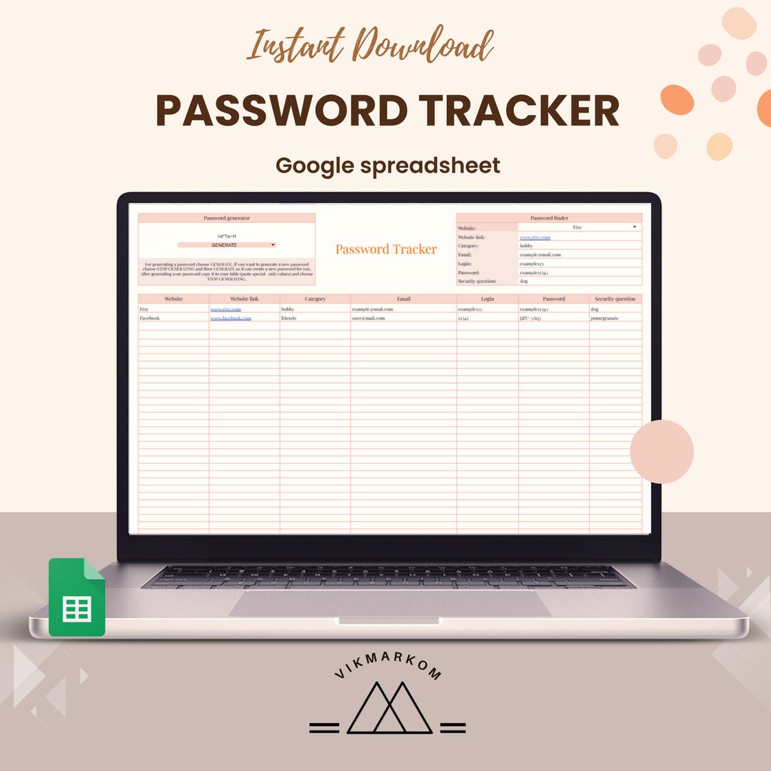 Password Tracker Spreadsheet Google Sheets | Password Keeper | Password ...