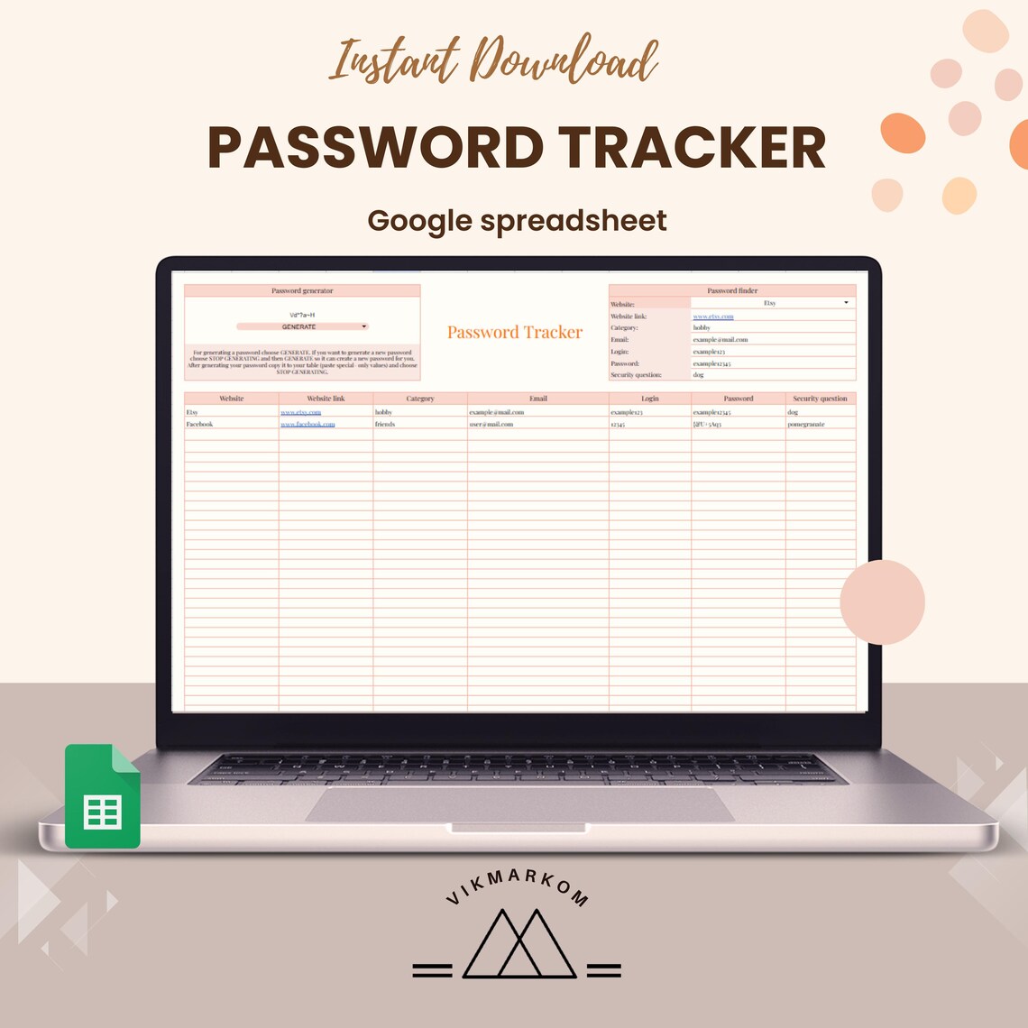 Password Tracker Spreadsheet Google Sheets | Password Keeper | Password ...