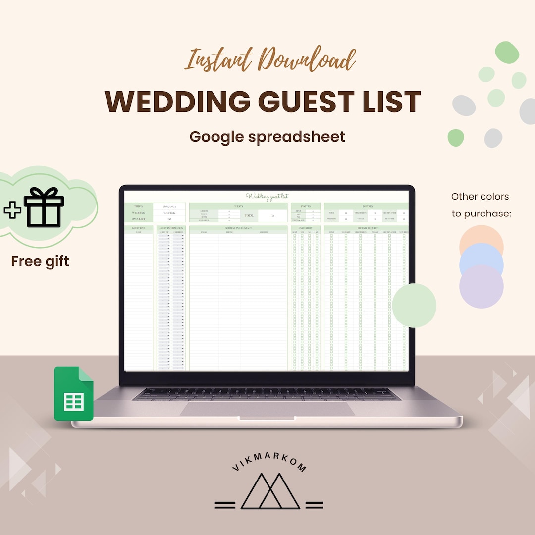 Wedding Guest List Google Sheets | Digital Guest List Template ...