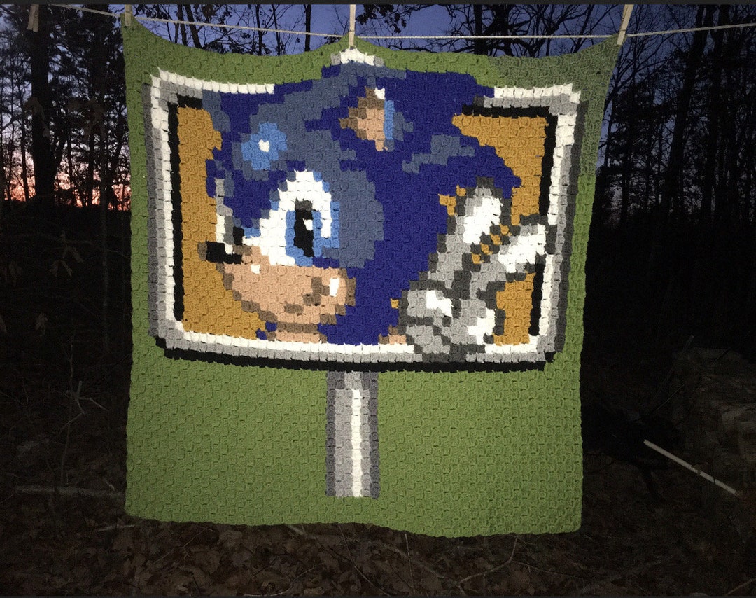 Sonic the Hedgehog C2C Graphghan Handmade Crochet Pixel Art Blanket 38 ...