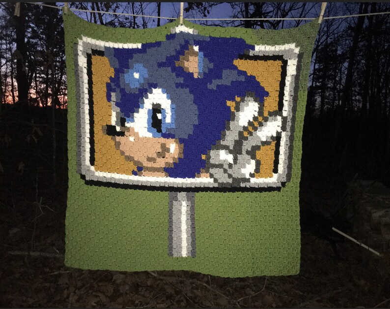 Sonic the Hedgehog C2C Graphghan Handmade Crochet Pixel Art Blanket 38 ...