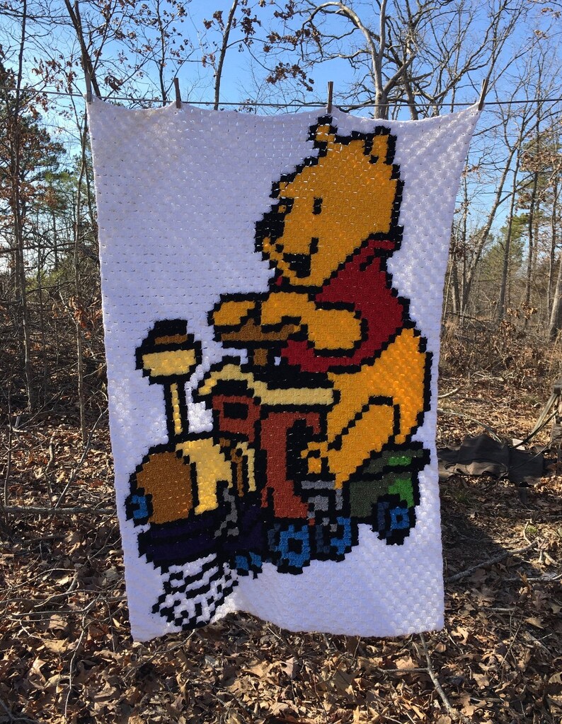 Winnie the Pooh Pooh and Friends Pooh Bear Handmade C2C Pixel Art ...