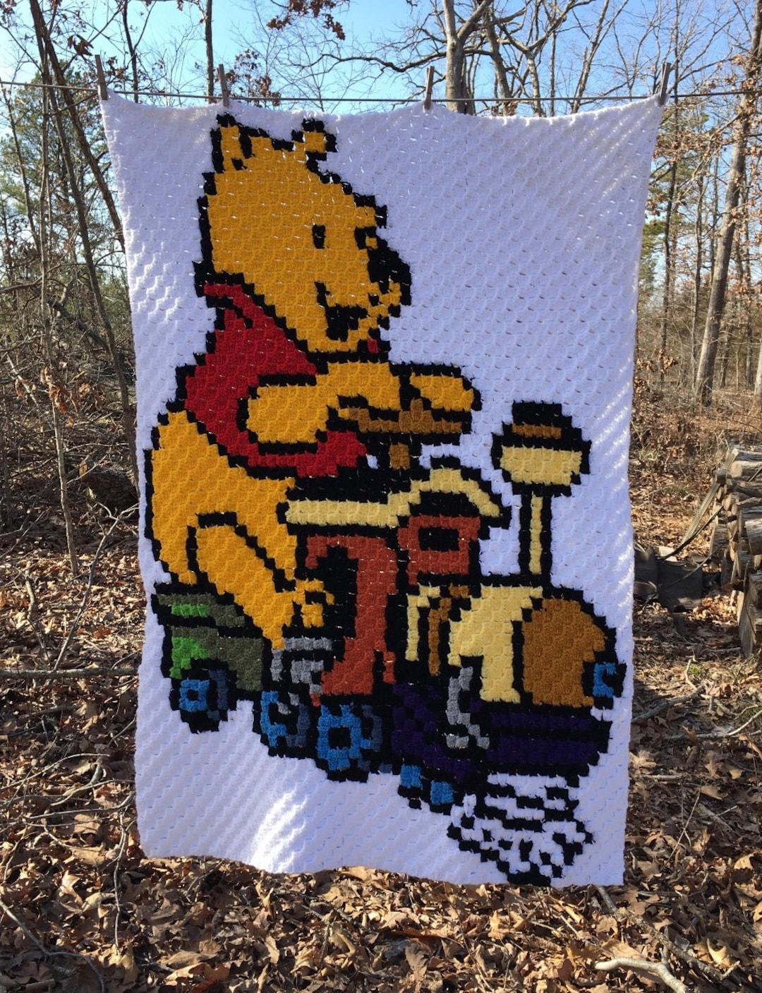 Winnie the Pooh Choo Choo Train Handmade Pixel Art C2C Graphgan Blanket ...