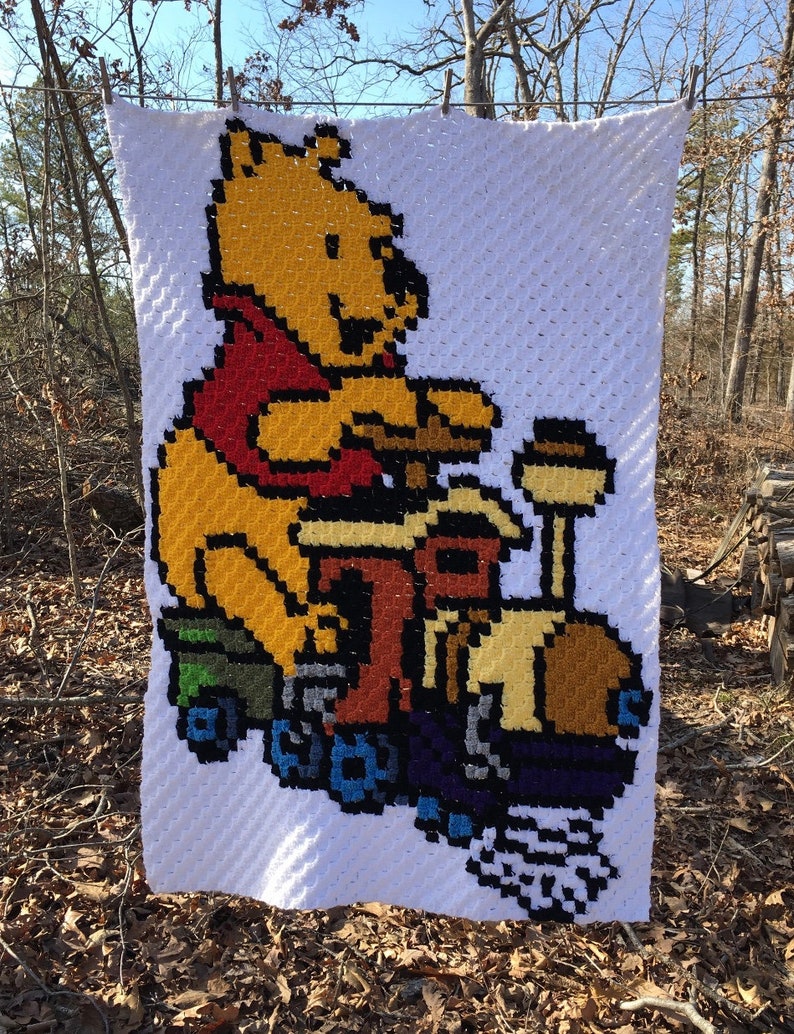 Winnie the Pooh Pooh and Friends Pooh Bear Handmade C2C Pixel Art ...