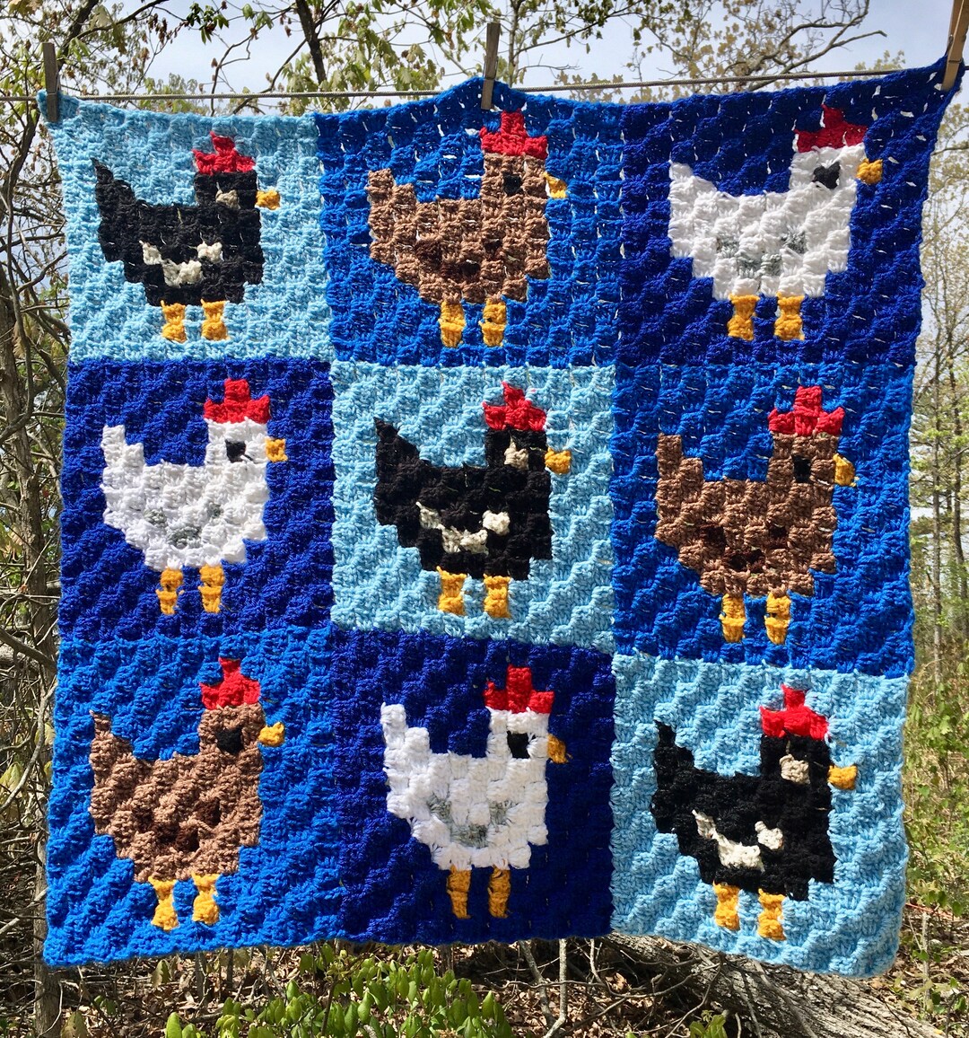 Chickens Handmade Crochet C2C Pixel Art Graphgan Blanket - Etsy