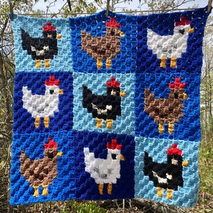 Chickens Handmade Crochet C2C Pixel Art Graphgan Blanket - Etsy