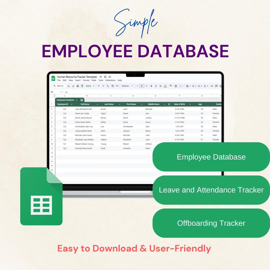 Staff Information Tracker | Easy Employee Data Spreadsheet Attendance ...