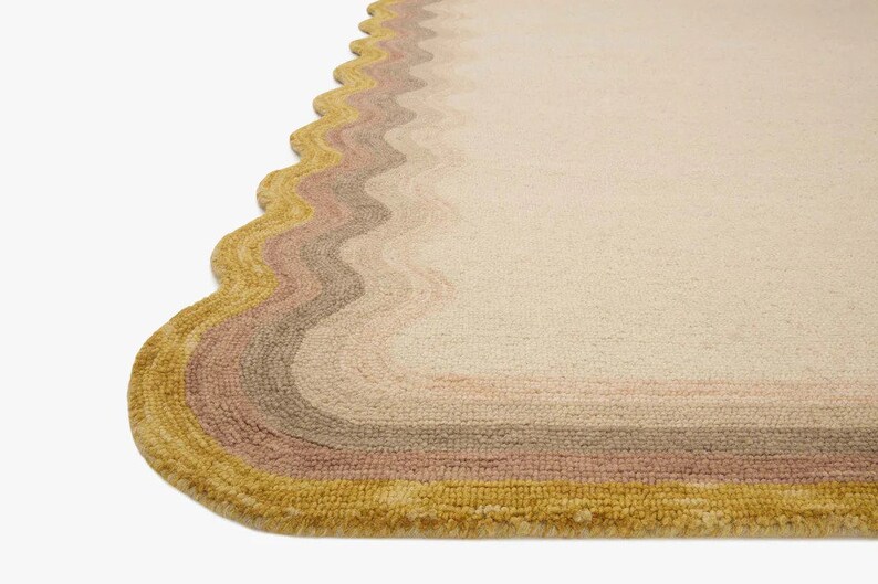 Scallop Wavy Shaped Hand Tufted Irregular Solid Color Area Rug 100% New ...