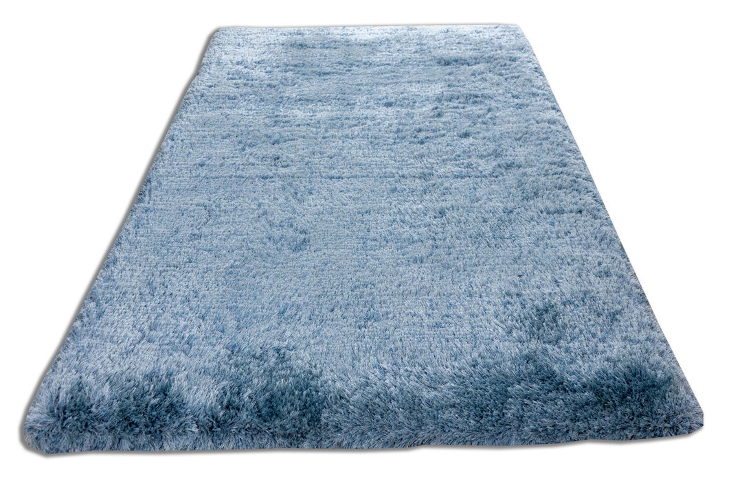 Plush Shag Polyester Hand Tufted Area Rug Sky Blue Color For, Living ...