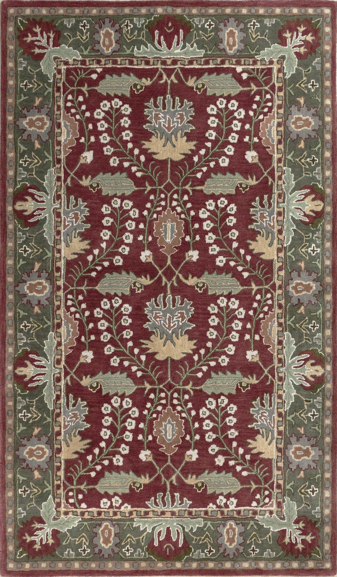 Franklin Wool Area Rug, Hand Tufted, Red Traditional 5x8, 8x10, 9x12 ...