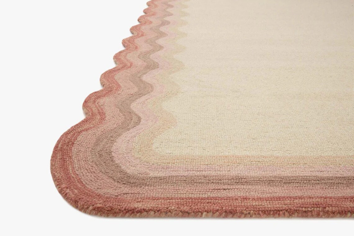 Scallop Wavy Shaped Hand Tufted Irregular Solid Color Area Rug 100% New ...
