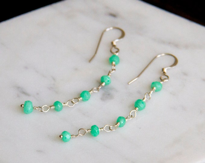Sparkling & Delicate Green Dangle Earrings Chalcedony Gemstone Wire ...