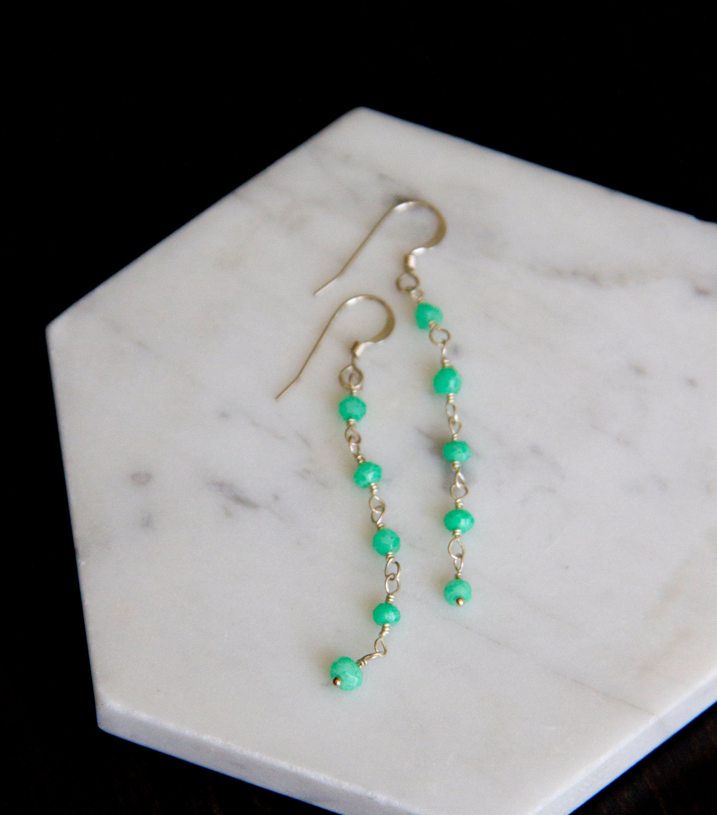 Sparkling & Delicate Green Dangle Earrings Chalcedony - Etsy