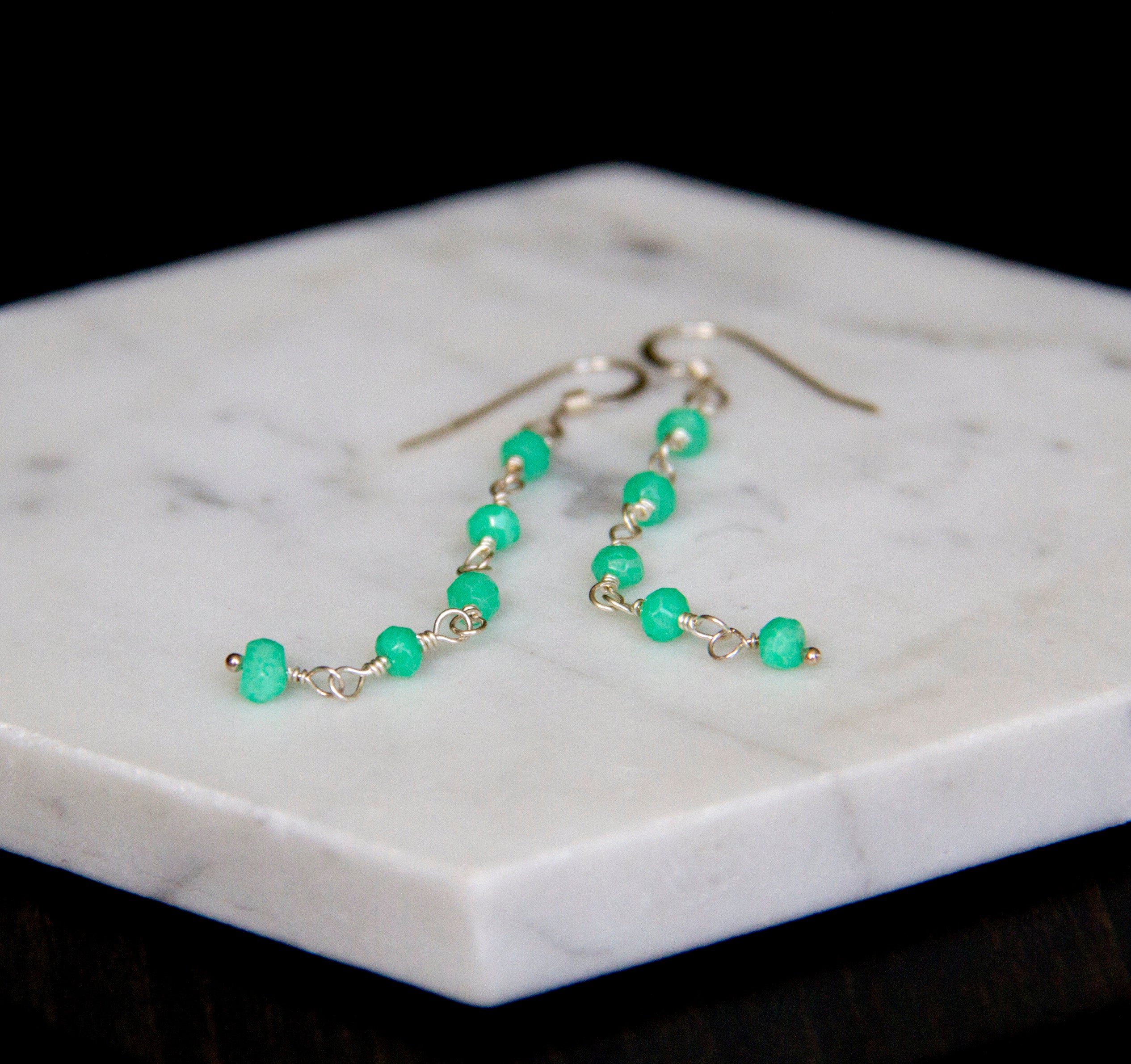 Sparkling & Delicate Green Dangle Earrings Chalcedony - Etsy