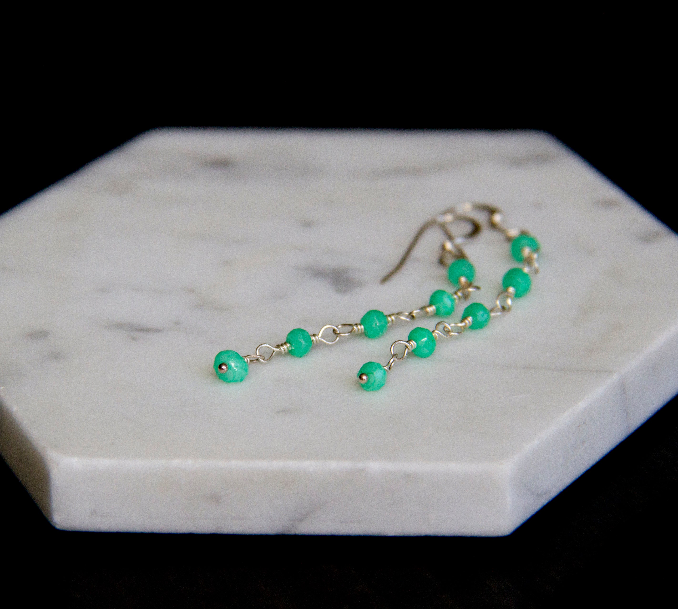 Sparkling & Delicate Green Dangle Earrings Chalcedony - Etsy