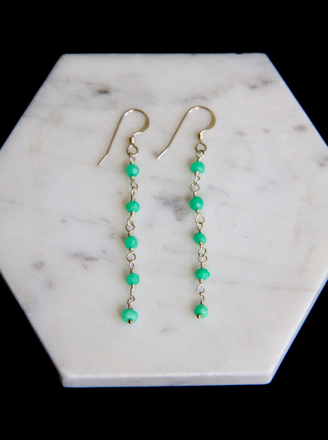 Sparkling & Delicate Green Dangle Earrings Chalcedony - Etsy