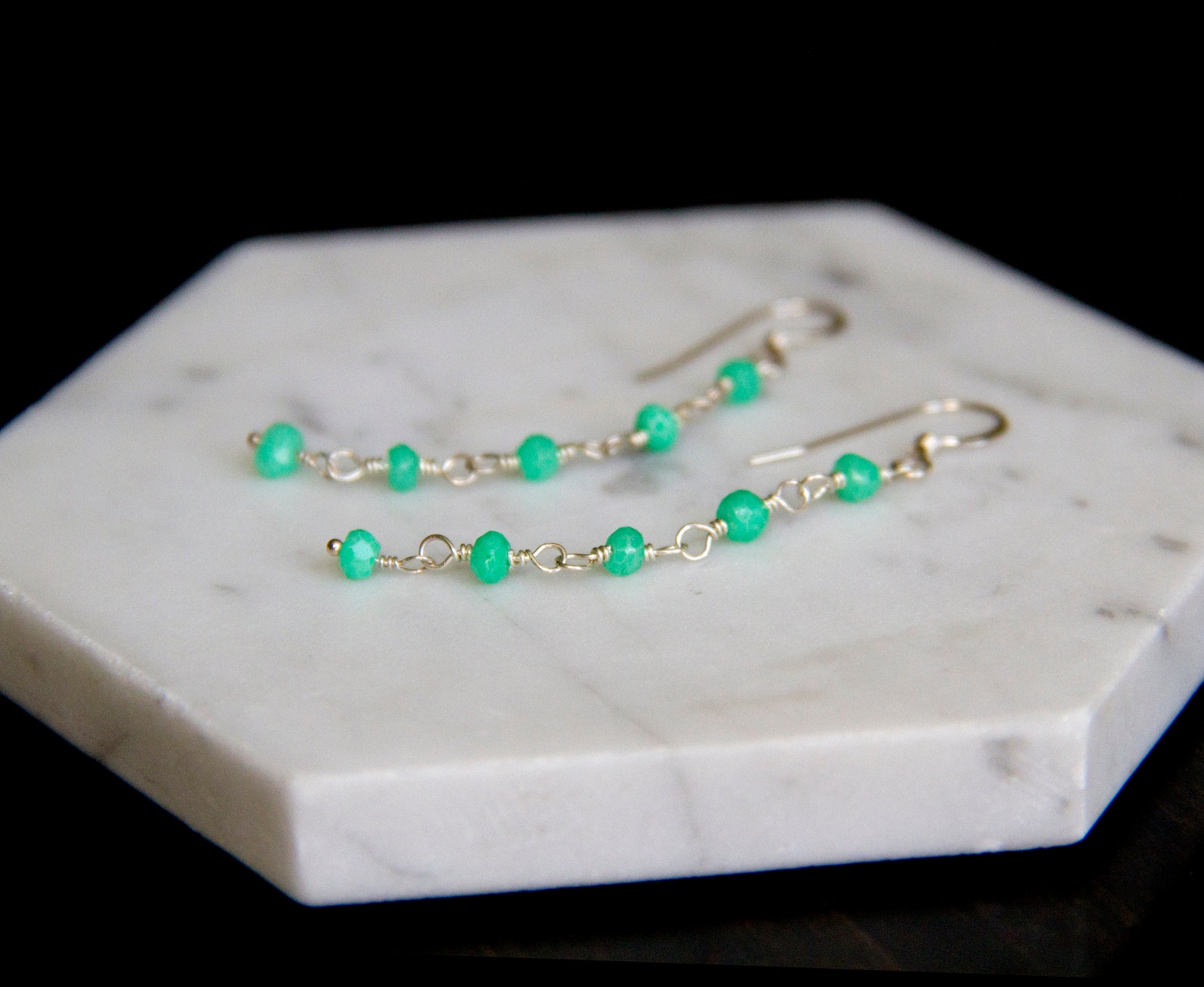 Sparkling & Delicate Green Dangle Earrings Chalcedony - Etsy