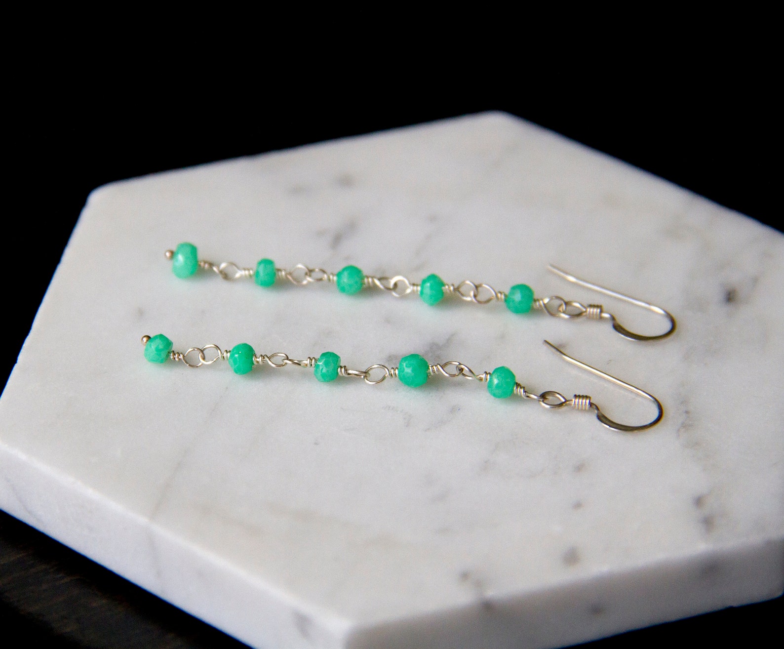 Sparkling & Delicate Green Dangle Earrings Chalcedony - Etsy