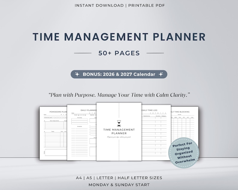 Time Management Planner Printable Bundle | Time Blocking | Task ...