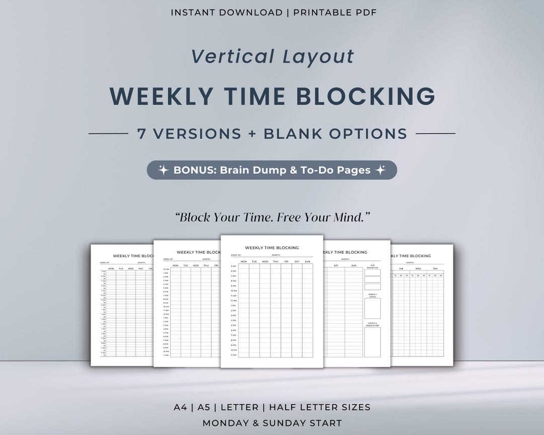 Weekly Time Blocking Set | Printable Hourly Weekly Schedule | Bonus ...