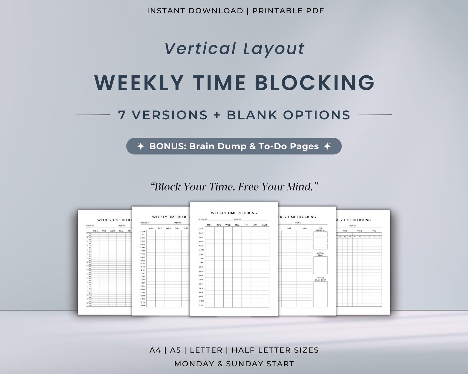 Weekly Time Blocking Set | Printable Hourly Weekly Schedule | Bonus ...