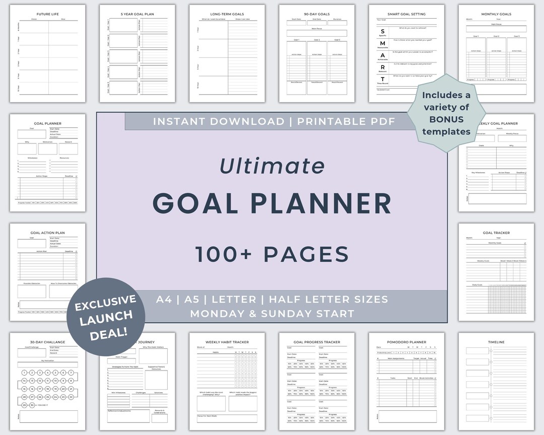 Ultimate Goal Planner Printable Bundle, SMART Goal Setting & Progress ...