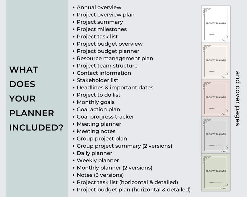 Project Planner Printable Bundle: Project Management, Task Tracker and ...