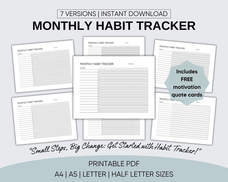 Monthly Habit Tracker Printable Bundle, 30 Day Habit Challange, Routine ...