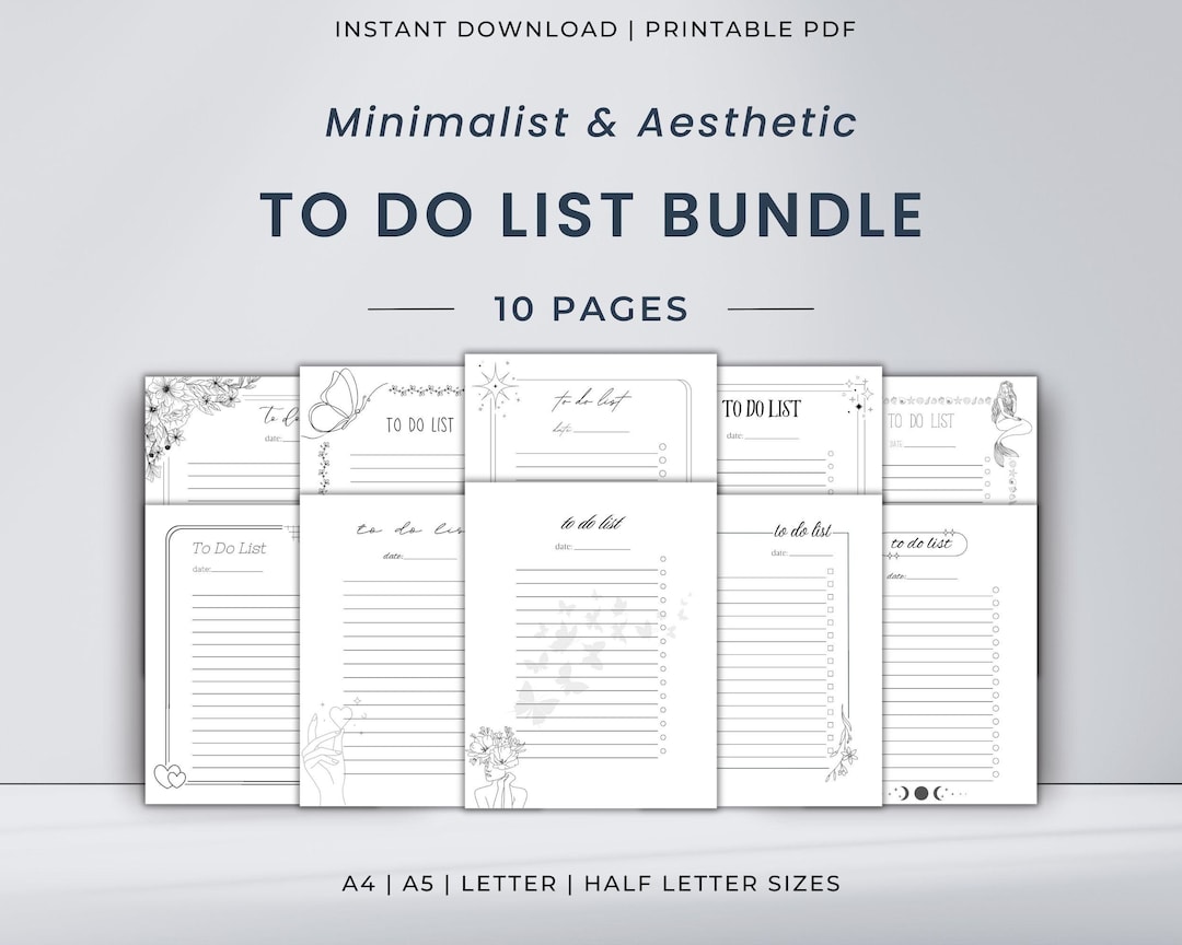 To Do List Printable Bundle, Minimalist Task List, Aesthetic Daily ...