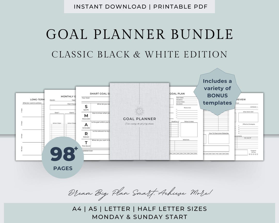 Goal Planner Bundle, Printable SMART Goal Setting, Goal Action Plan ...