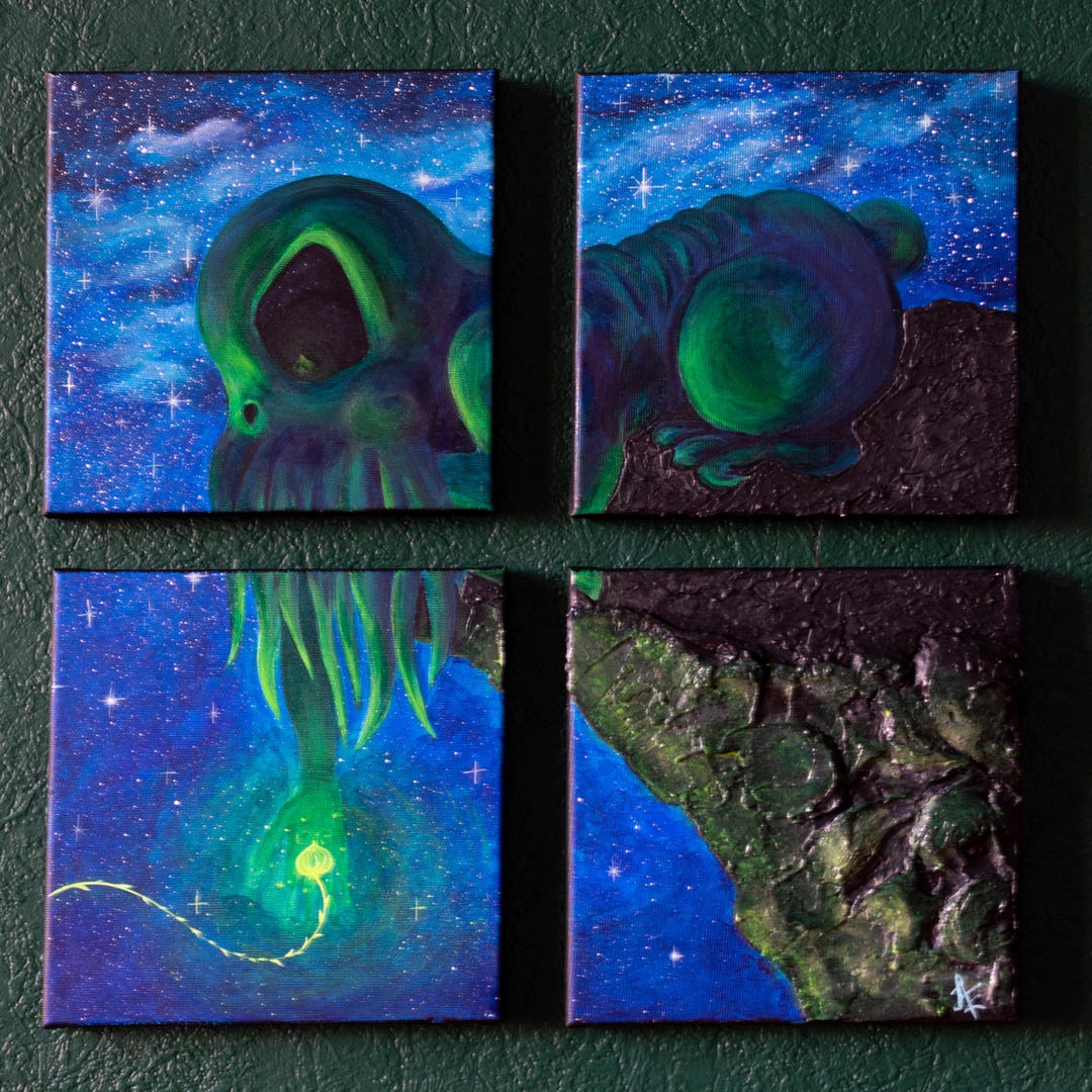 Glow-in-the-dark Baby Cthulhu Acrylic Painting Set, Lovecraft Art - Etsy