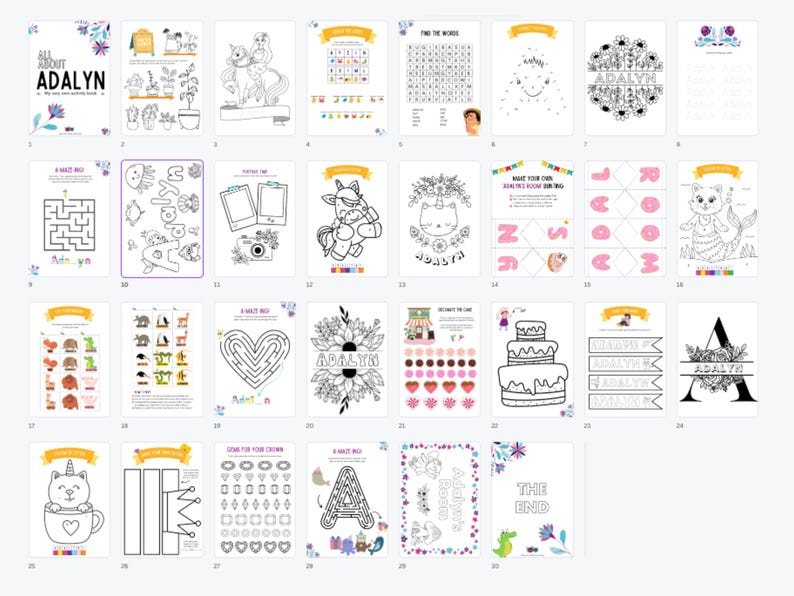 Custom Activity Book Instant Download | Adalyn | Personalized ...