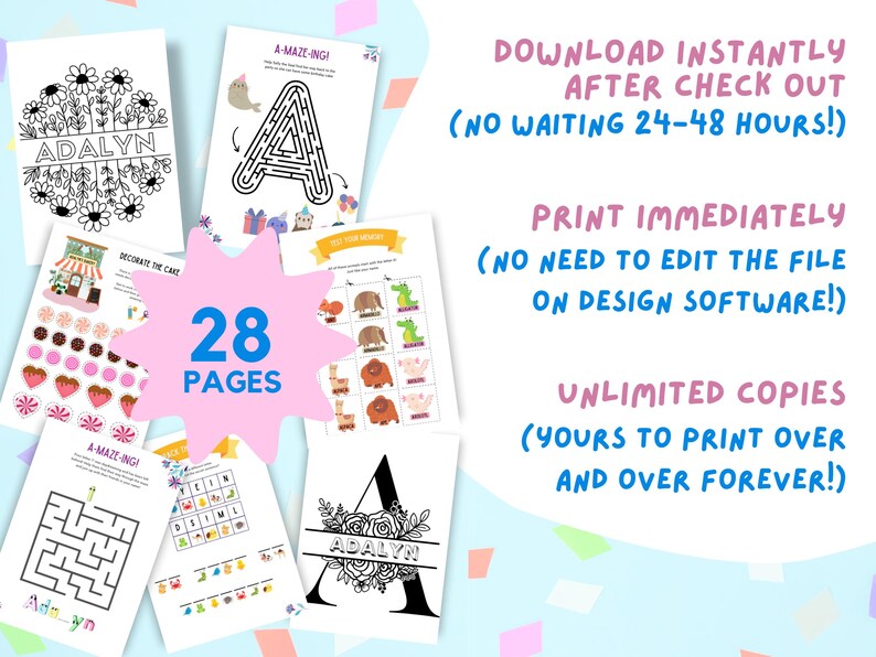 Custom Activity Book Instant Download | Adalyn | Personalized ...