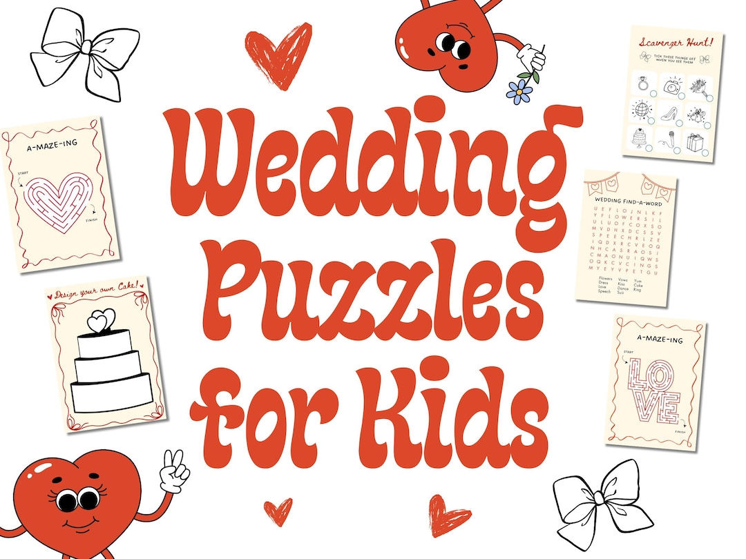 Wedding Puzzles & Activities for Kids | Cute Retro Italian Love + Bows ...