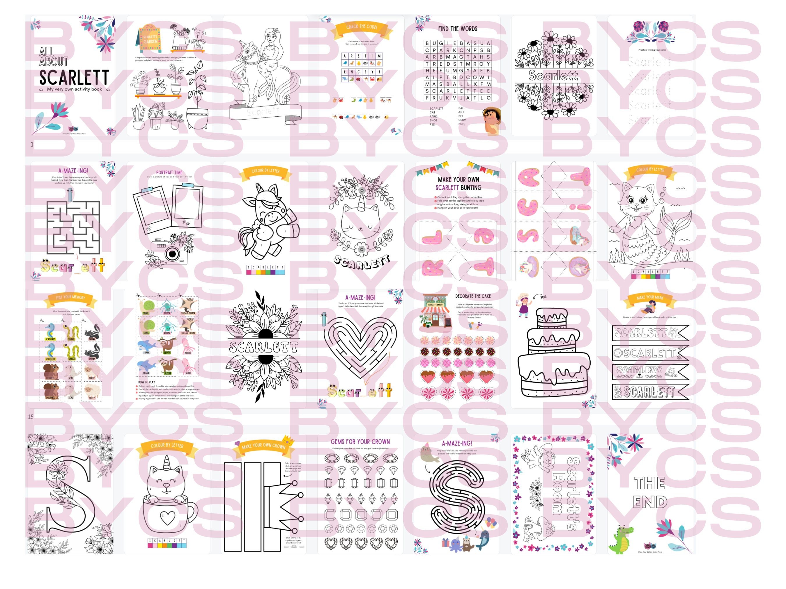 Custom Activity Book Instant Download | Scarlett | Personalized ...