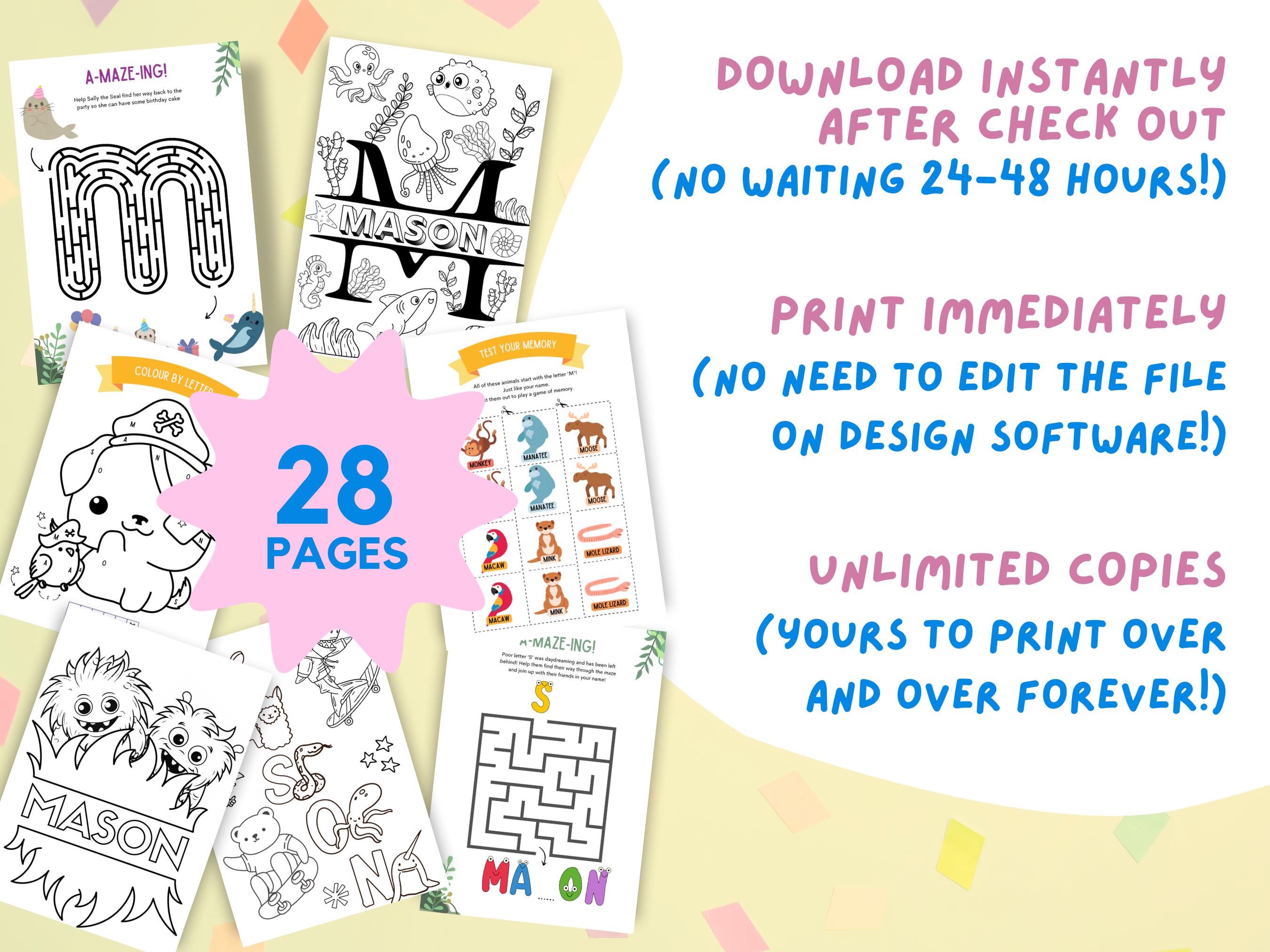 Custom Activity Book Instant Download | Mason | Personalized Printables ...