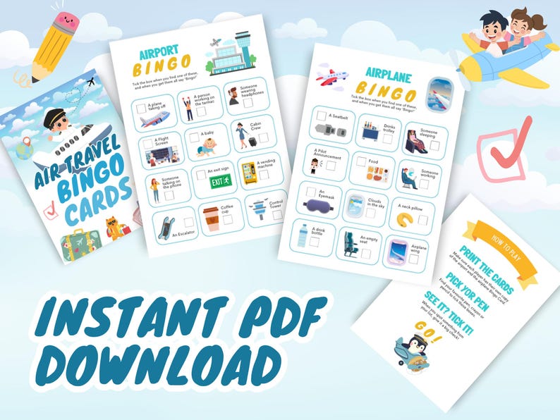 Air Travel Bingo Cards | Printable PDF | Kids Fun Travel Activity - Etsy