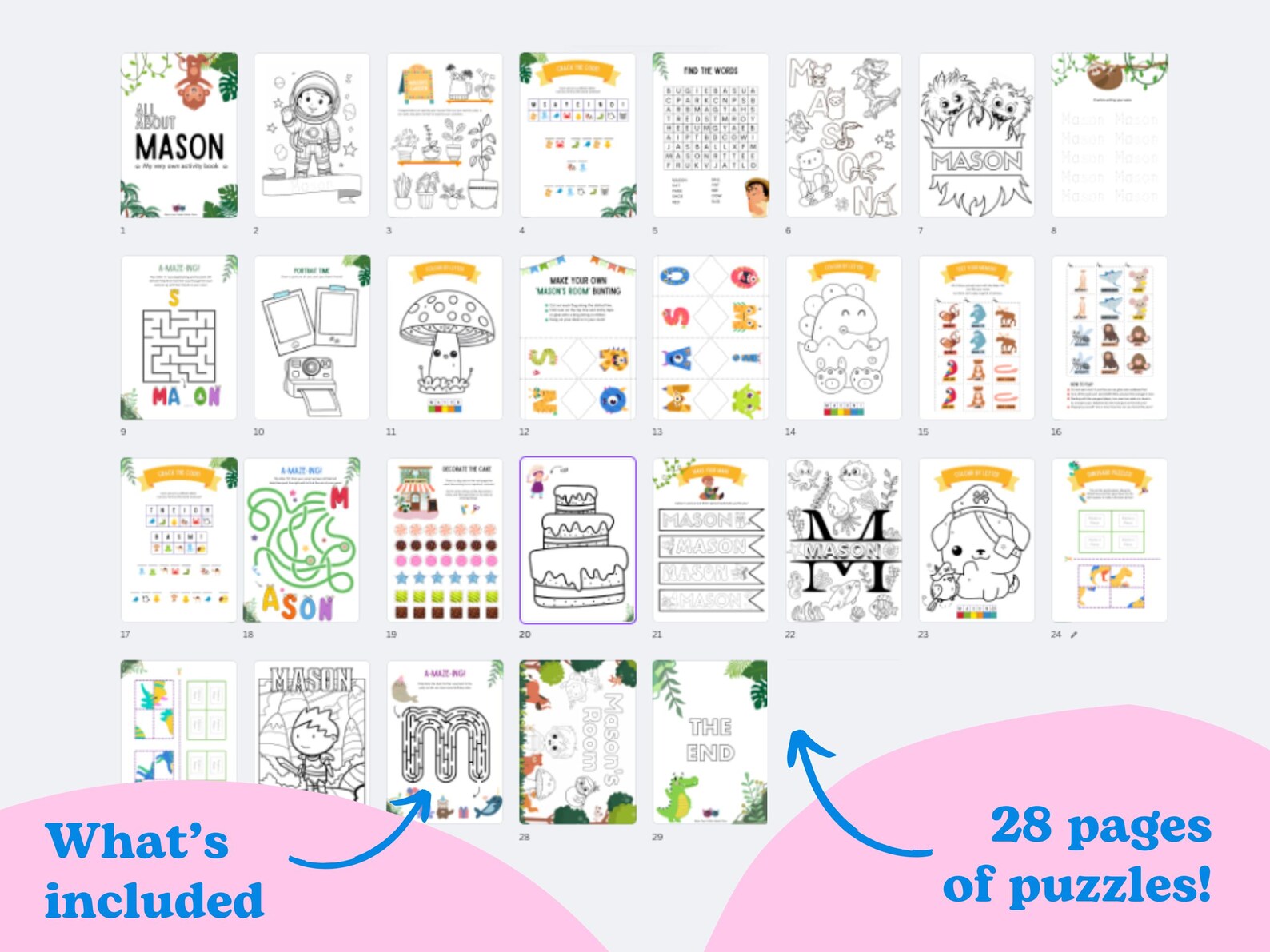 Custom Activity Book Instant Download | Mason | Personalized Printables ...