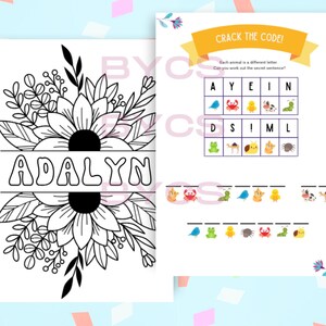 Custom Activity Book Instant Download | Adalyn | Personalized ...