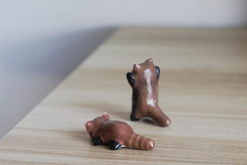Handmade Ceramic Red Panda Mini Sculpture, Hand Painted Ornament, Teeny ...