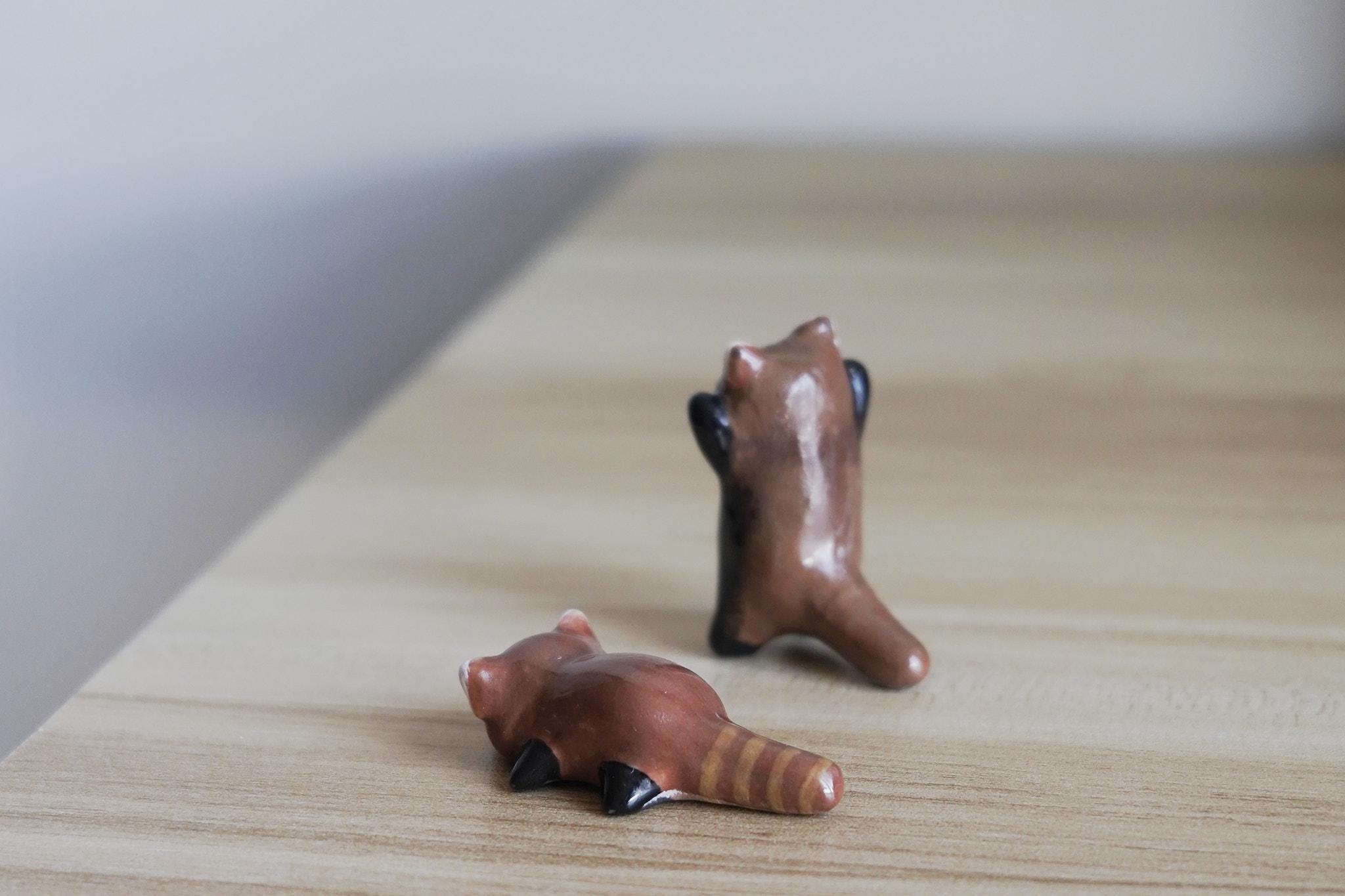 Handmade Ceramic Red Panda Mini Sculpture, Hand Painted Ornament, Teeny ...
