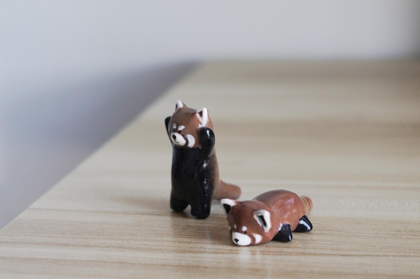 Handmade Ceramic Red Panda Mini Sculpture, Hand Painted Ornament, Teeny ...