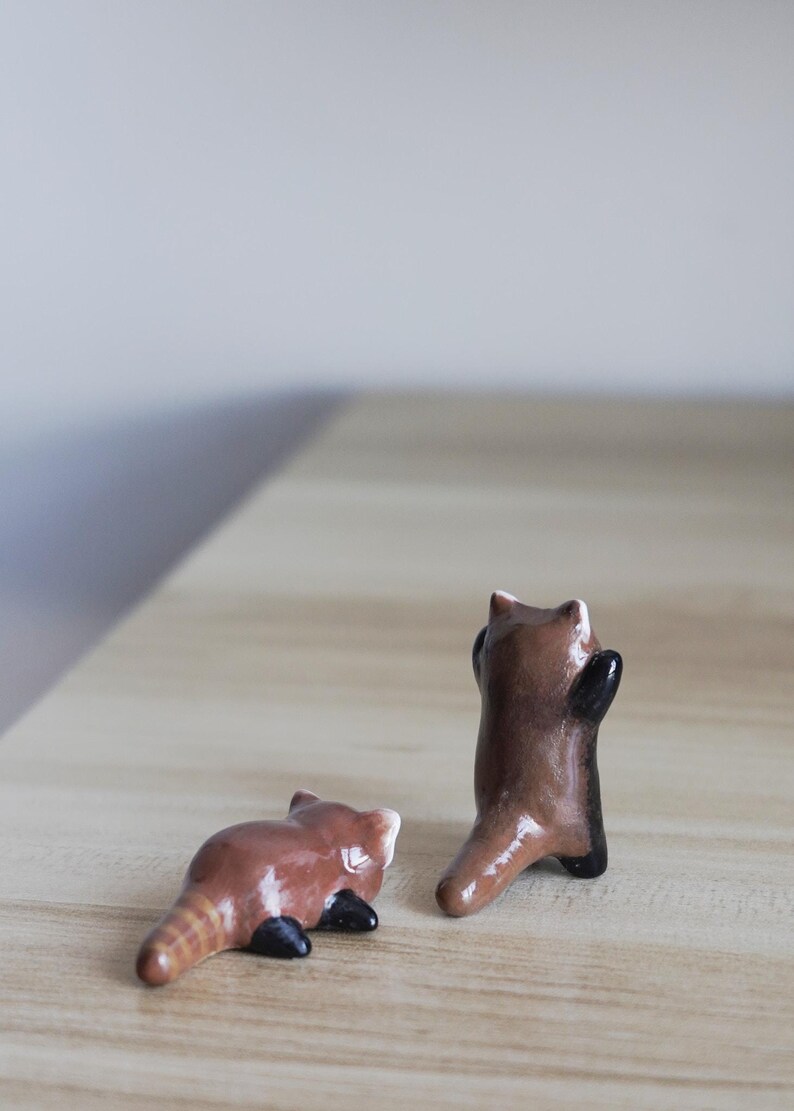 Handmade Ceramic Red Panda Mini Sculpture, Hand Painted Ornament, Teeny ...