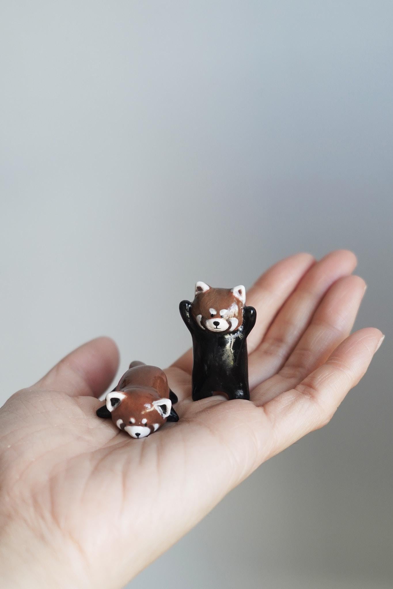 Handmade Ceramic Red Panda Mini Sculpture, Hand Painted Ornament, Teeny ...