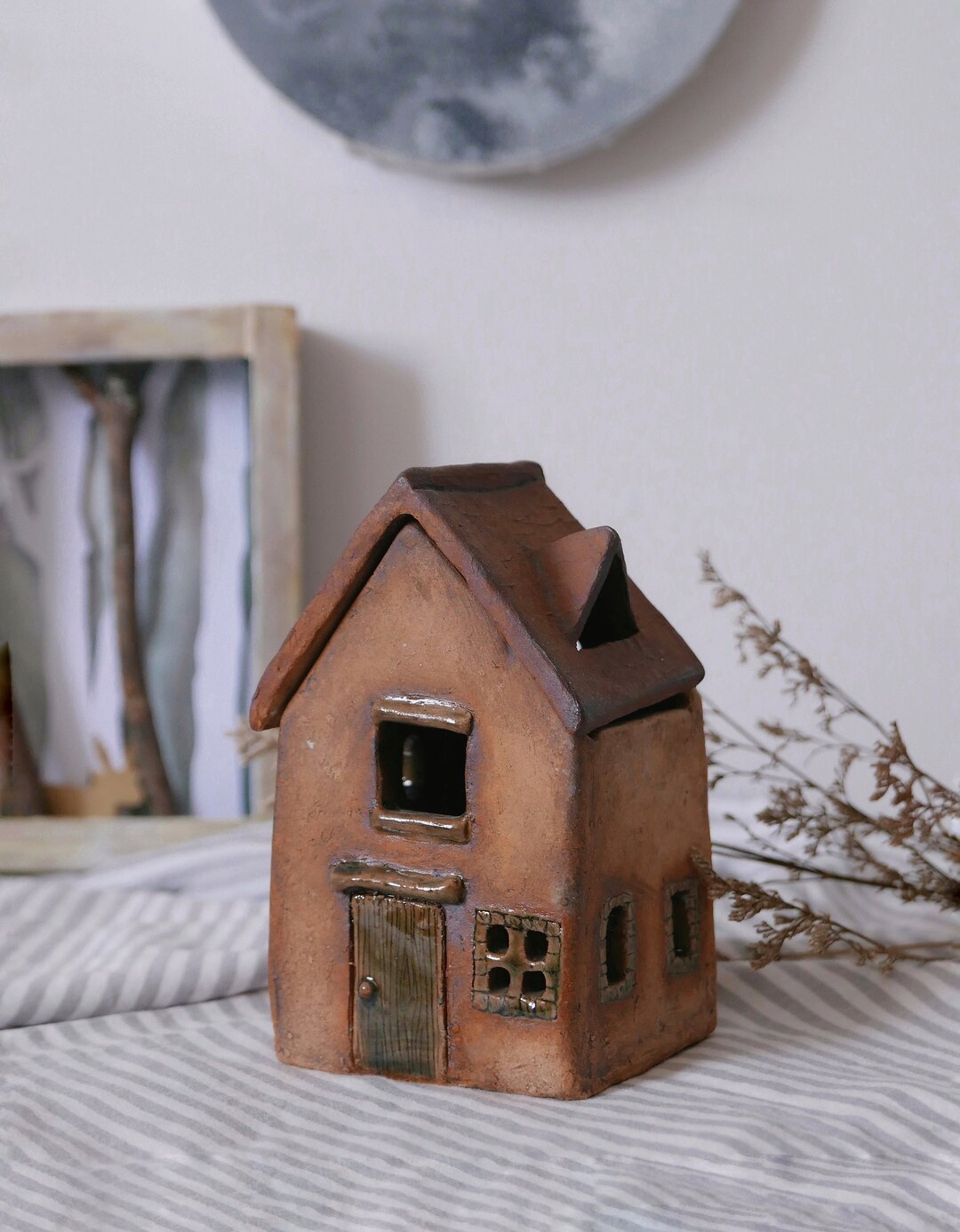 Ceramic Candleholder | Matte Rusty House | Iron Wash | Handmade Pottery ...