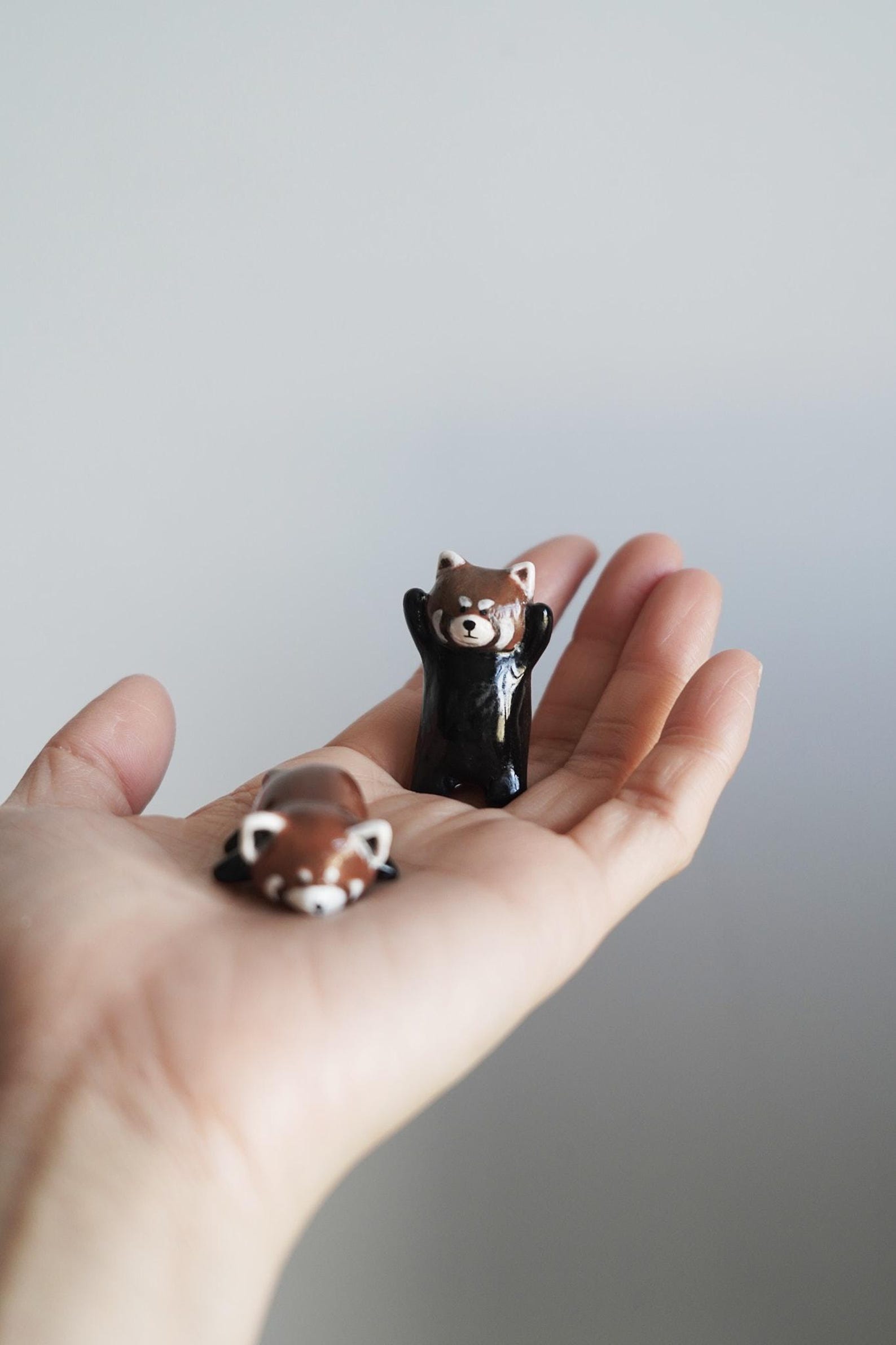 Handmade Ceramic Red Panda Mini Sculpture, Hand Painted Ornament, Teeny ...