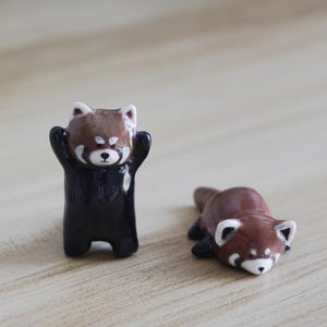 Handmade Ceramic Red Panda Mini Sculpture, Hand Painted Ornament, Teeny ...