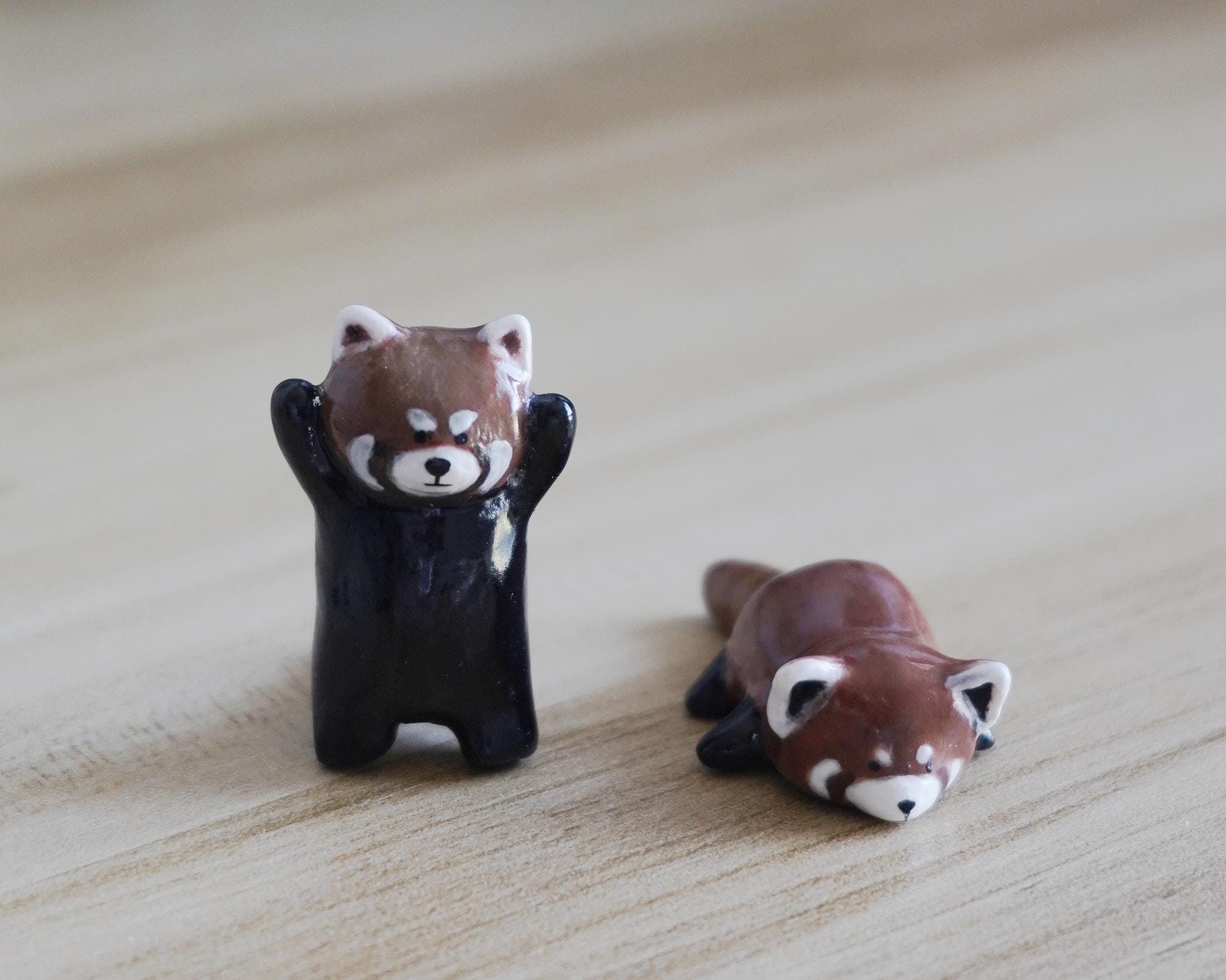 Handmade Ceramic Red Panda Mini Sculpture, Hand Painted Ornament, Teeny ...